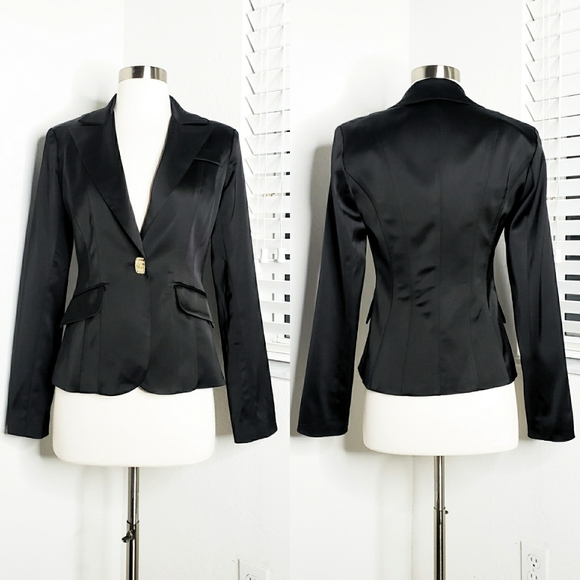 Cache | Jackets & Coats | Cache Black Satin Blazer With Jewel Button ...